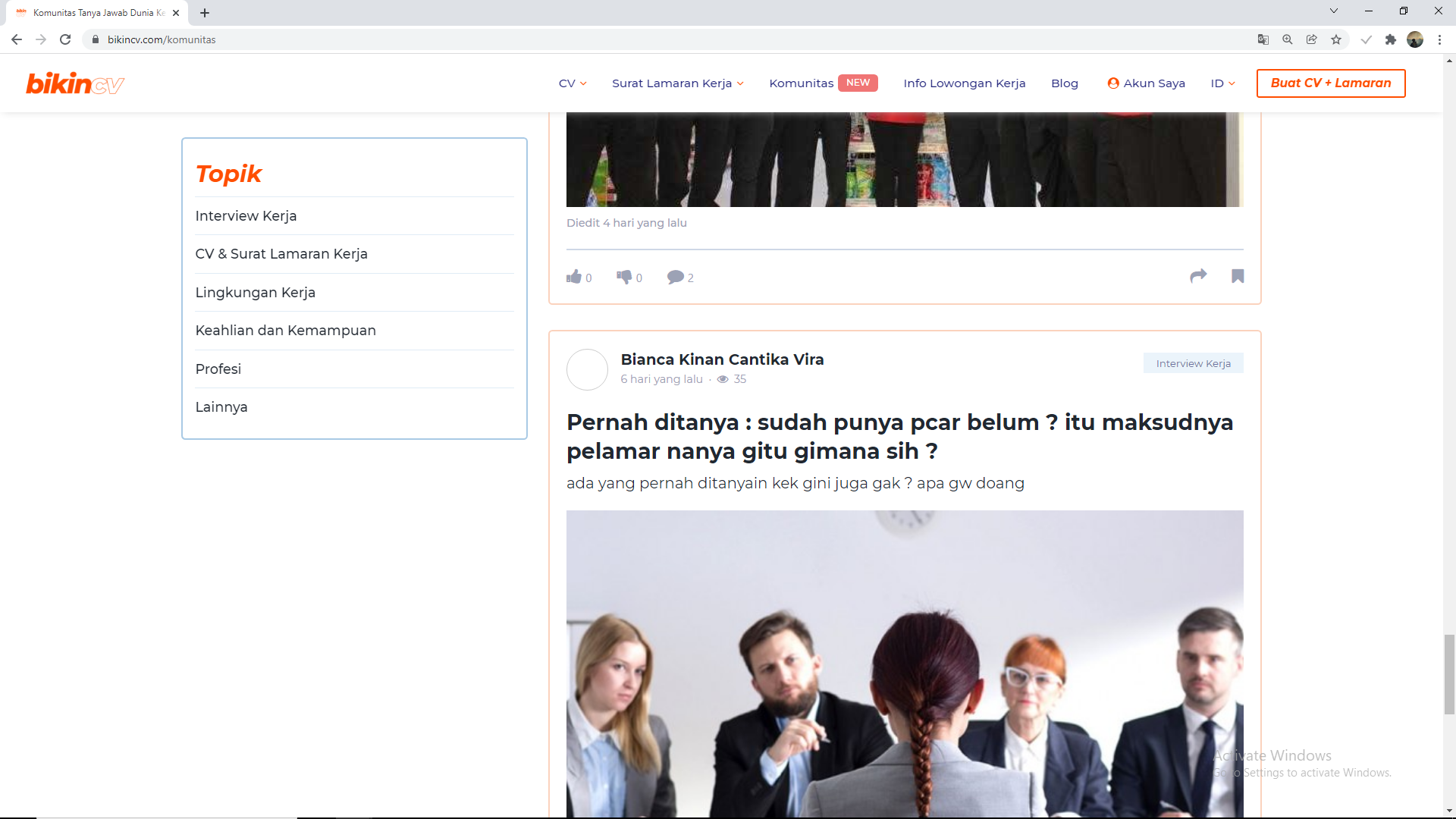 Fitur Komunitas BikinCV - Tempat Bertanya dan Berb Pengalaman Kerja ...
