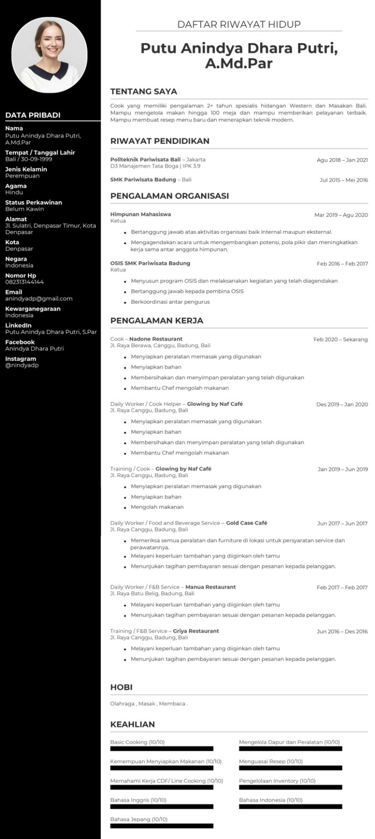 Contoh CV Cook dan Cook Helper - Blog BikinCV