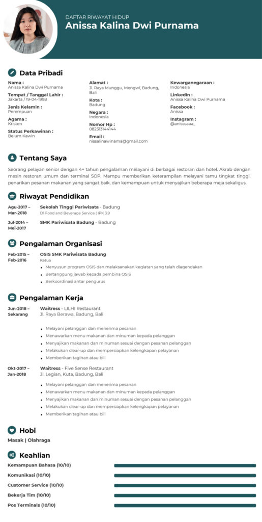 Contoh CV Waiter dan Waitress Lengkap dengan Tips Membuatnya - Blog BikinCV