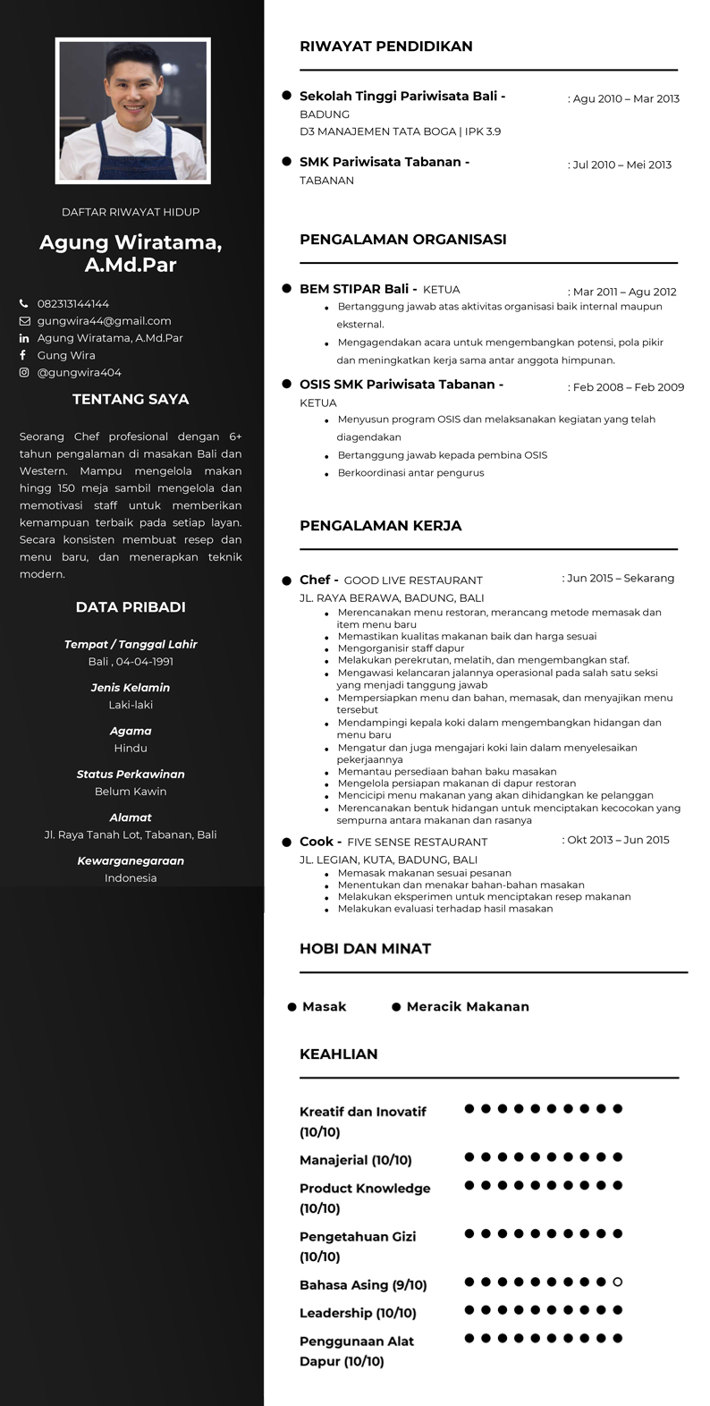 Contoh Cv Chef Dan Tips Membuatnya Blog Bikincv Riset