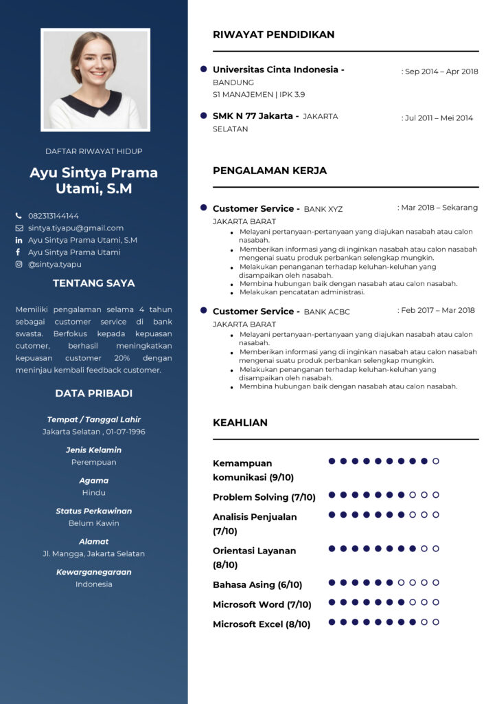Contoh CV Customer Service Bank dan Tips Membuatnya (2025) - Blog BikinCV