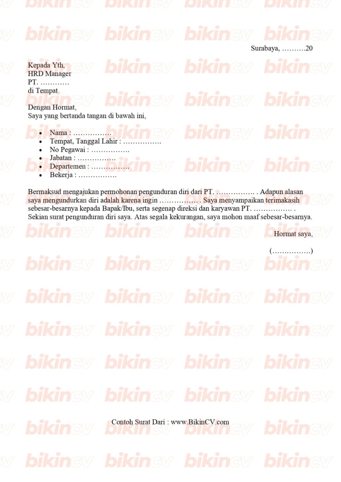 Surat Pengunduran Diri Word yang Baik dan Benar - Blog BikinCV