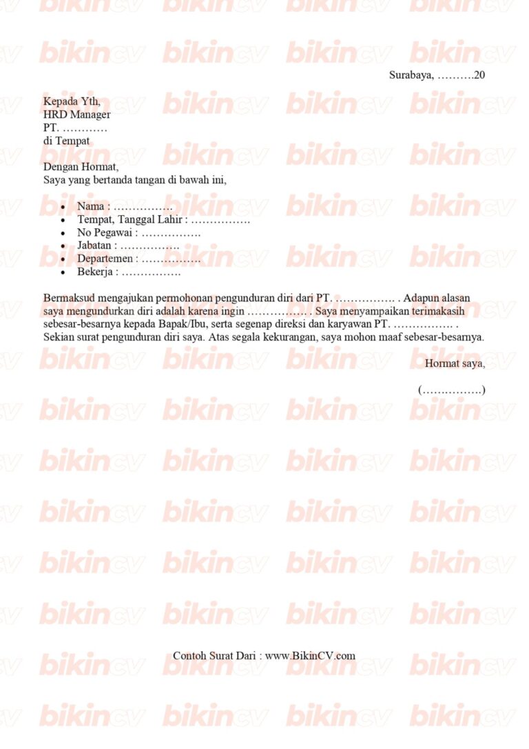 Surat Pengunduran Diri Word yang Baik dan Benar - Blog BikinCV