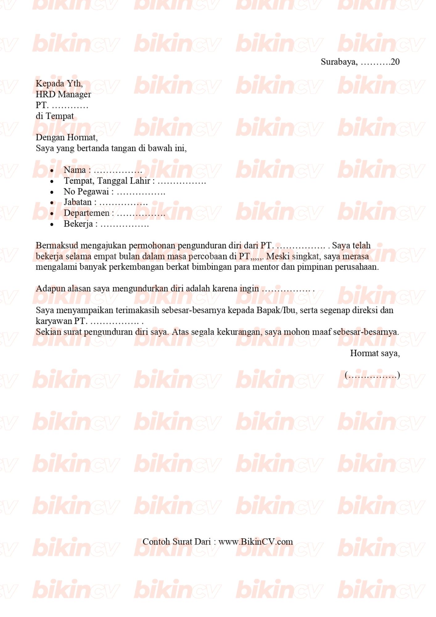 Surat Pengunduran Diri Word yang Baik dan Benar - Blog BikinCV