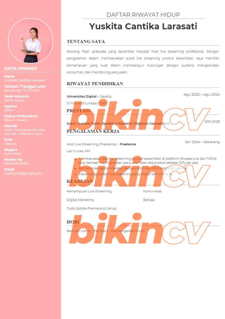 Contoh CV Host Live Streaming - Blog BikinCV