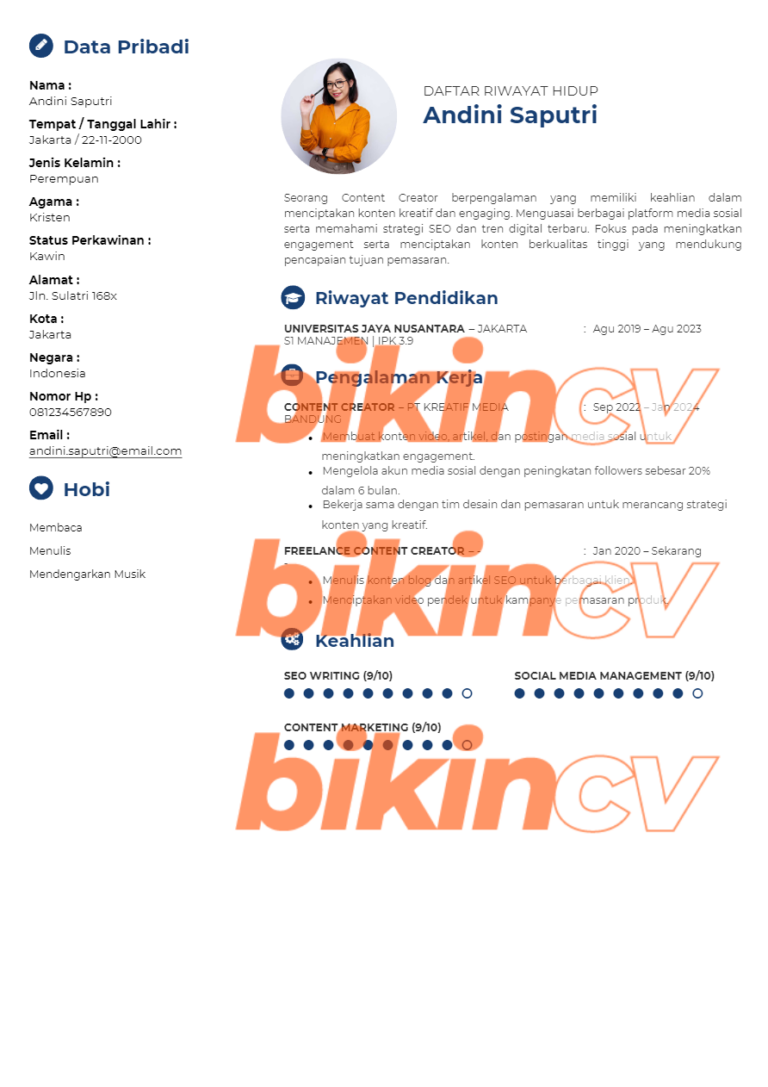 Contoh CV Content Creator dan Tips Membuatnya - Blog BikinCV