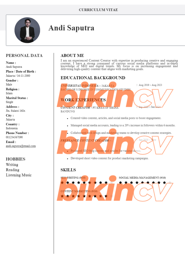 Contoh CV Content Creator dan Tips Membuatnya - Blog BikinCV