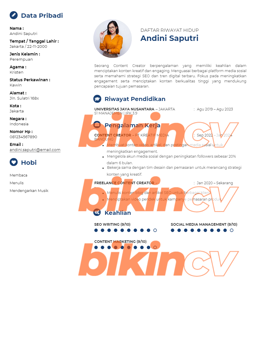 Contoh CV Content Creator dan Tips Membuatnya - Blog BikinCV